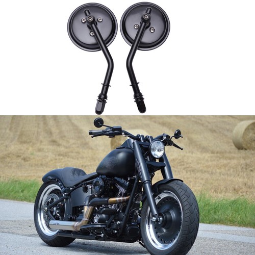For Harley Fatboy Bobber Chopper Motorcycle Black Round Rear View Side ...
