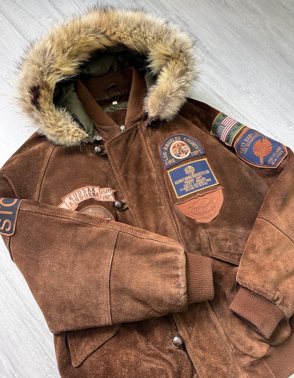 Men's Vintage KUDSAK Suede Leather Military Patch Aviator Coat Jacket ...