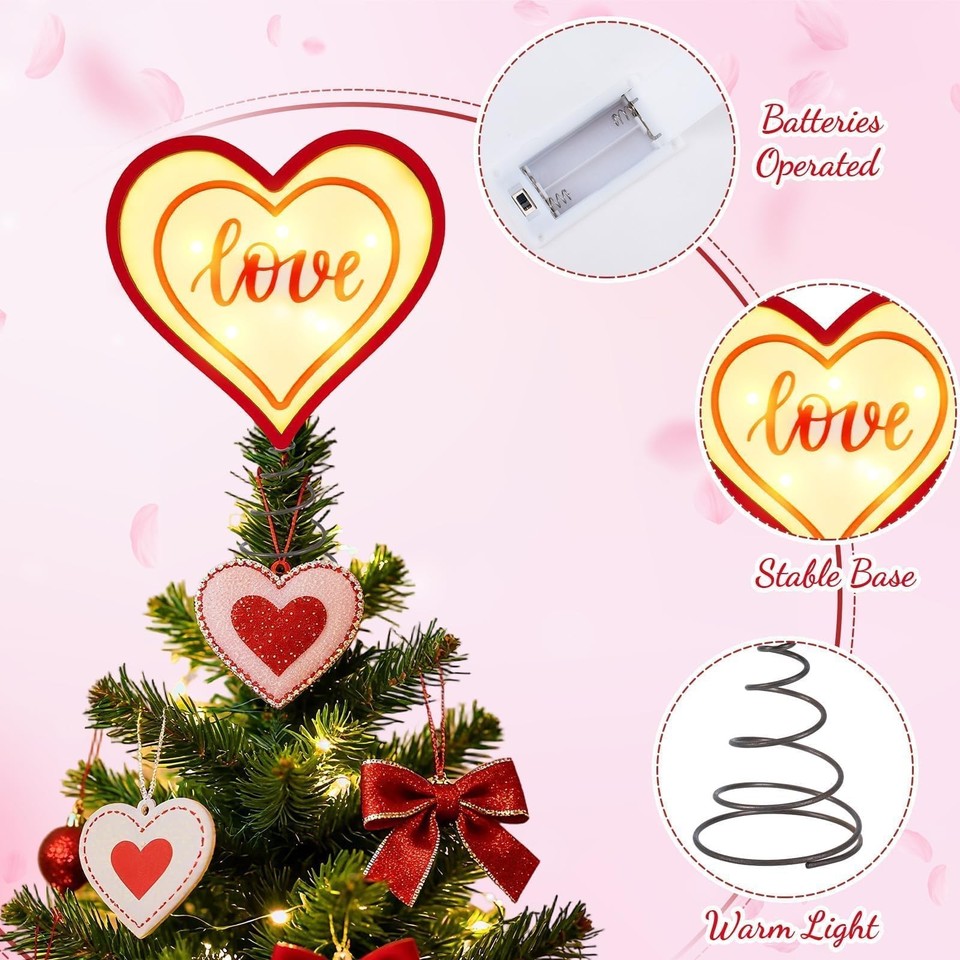 11 Inch Valentines Tree Topper Light up Red Heart Tree Topper Wooden ...