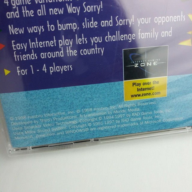 SORRY PC Windows CD-ROM By HASBRO Very Good w/ Box Vintage Software for ...