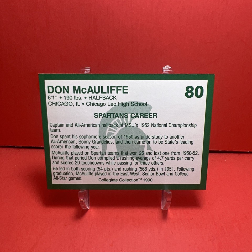1990 Collegiate Collection Michigan State Spartans Don McAuliffe #80 VG ...