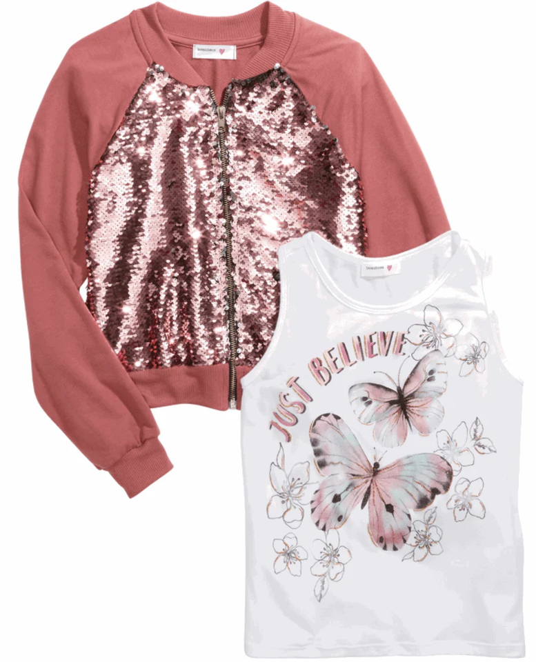Beautees Big Girls 2-Pc. Flip Sequin Bomber Jacket & Tank Top Set ...