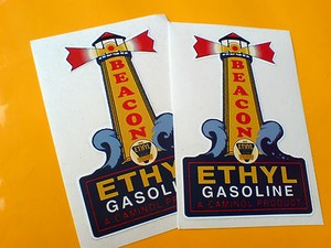 BEACON ETHYL GASOLINE Vintage Retro Stickers Decals 2 off 100mm | eBay