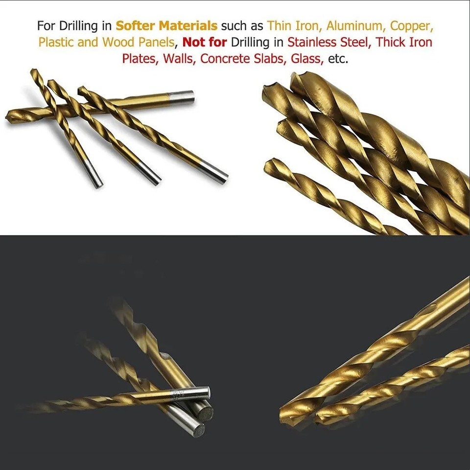 99Pcs Titanium Coated Drill Bits Set High Speed HSS Drill Power Tools 1 ...