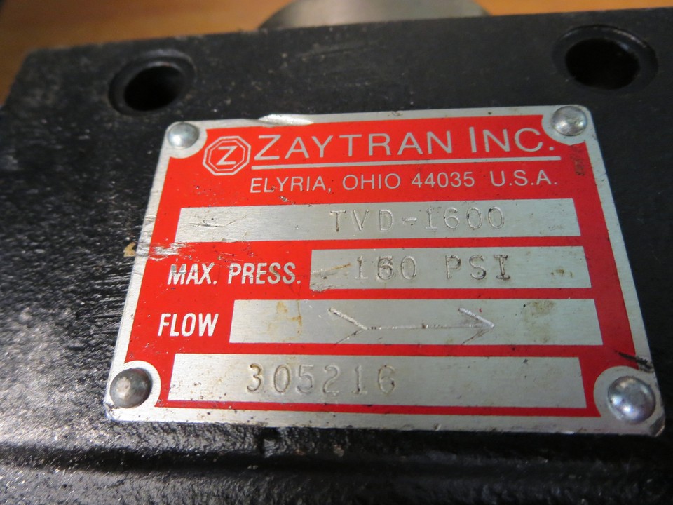 Zaytran TVD-1600 Hydraulic Valve | eBay