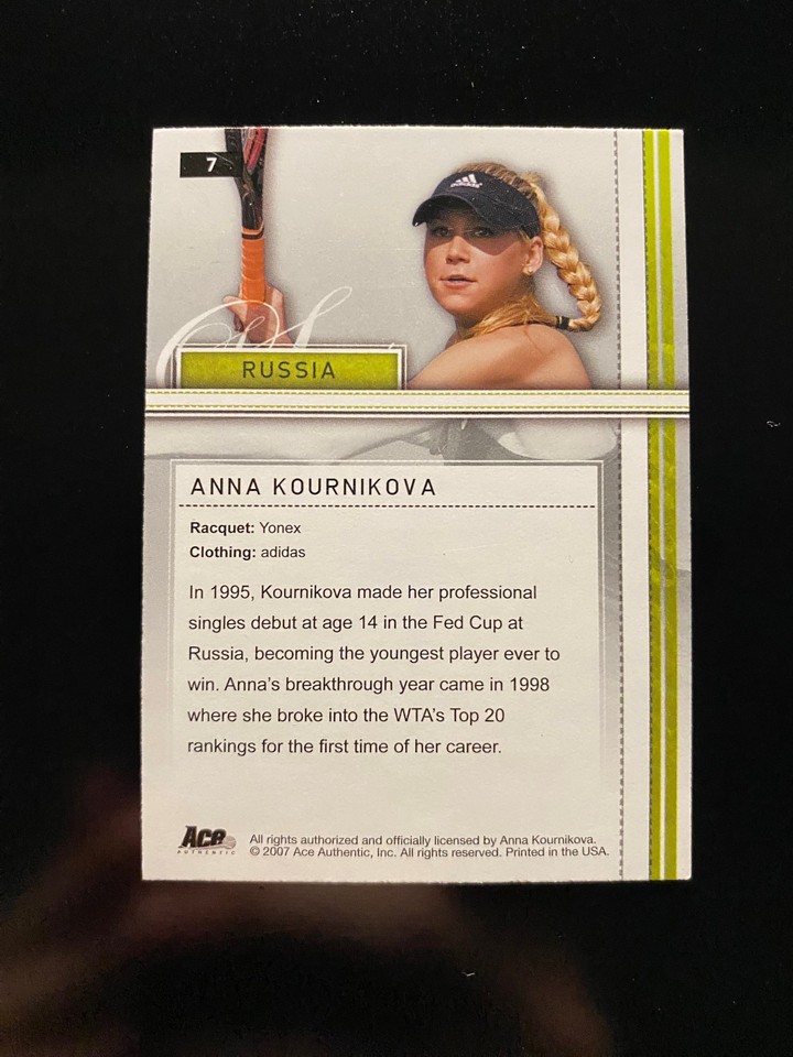 ANNA KOURNIKOVA 2007 Ace Authentic Straight Sets #7 | eBay