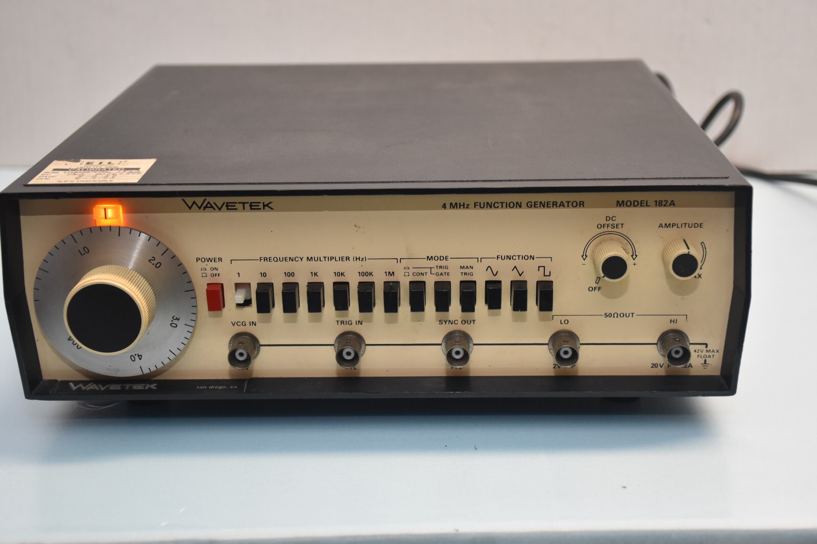 Wavetek 182A 4 MHz Function Generator Vintage Laboratory Unit UNTESTED ...