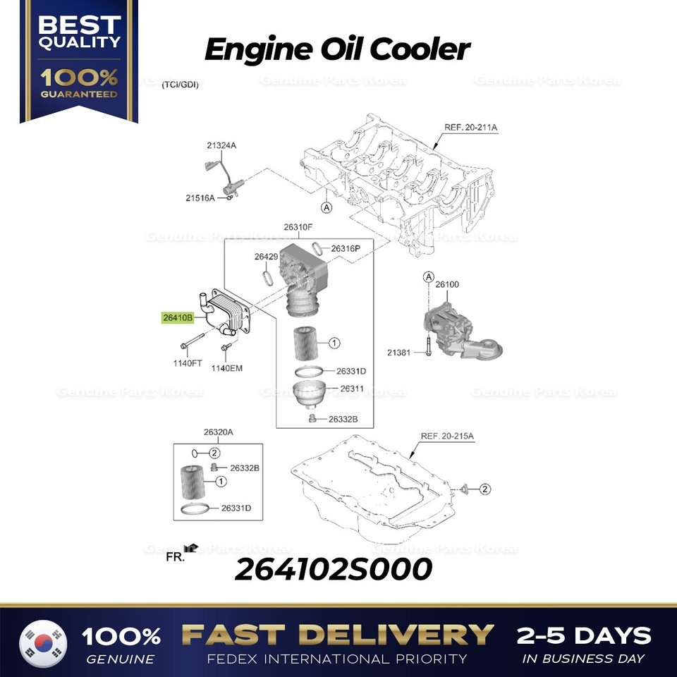 ⭐Genuine⭐ Engine Oil Cooler 264102S000 for Hyundai Santa Fe Sonata Kia ...