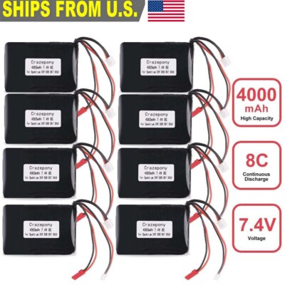7.4V 4000mAh LiPo Battery JST JR Plug For Spektrum DX9/DX7/DX8/DX6E ...