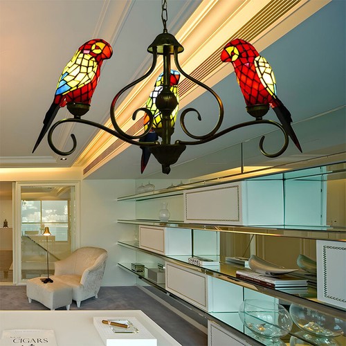 Living Room Ceiling Fixture Chandelier Parrot Tiffany Stained Glass ...