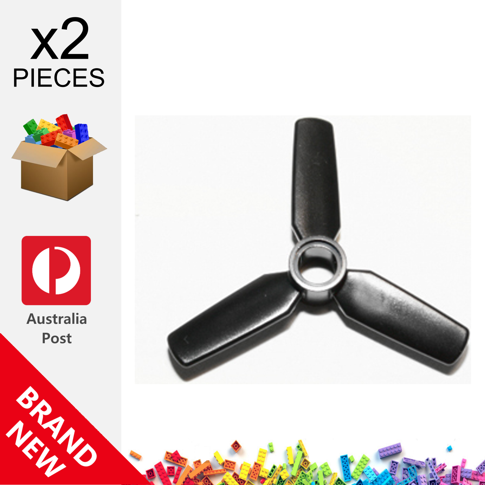 2x Genuine LEGO™ Black Propeller 3 Blade 5 Diameter 92842 77099 4599984 ...