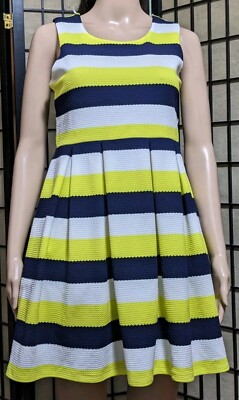 Beautees Girls Dress Fit & Flare Yellow, Navy, White striped Size 14 | eBay