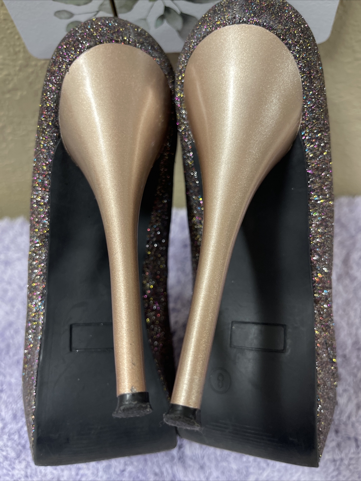 Purple Glitter Stilettos Platform High Pumps W/Gold 6… - Gem
