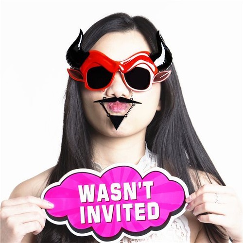 Red Devil With Horns, Moustache and Beard Sunglasses Halloween Fancy ...