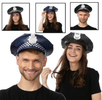 Police Hats Fancy Dress Costume Halloween Unisex American Cop UK Police ...