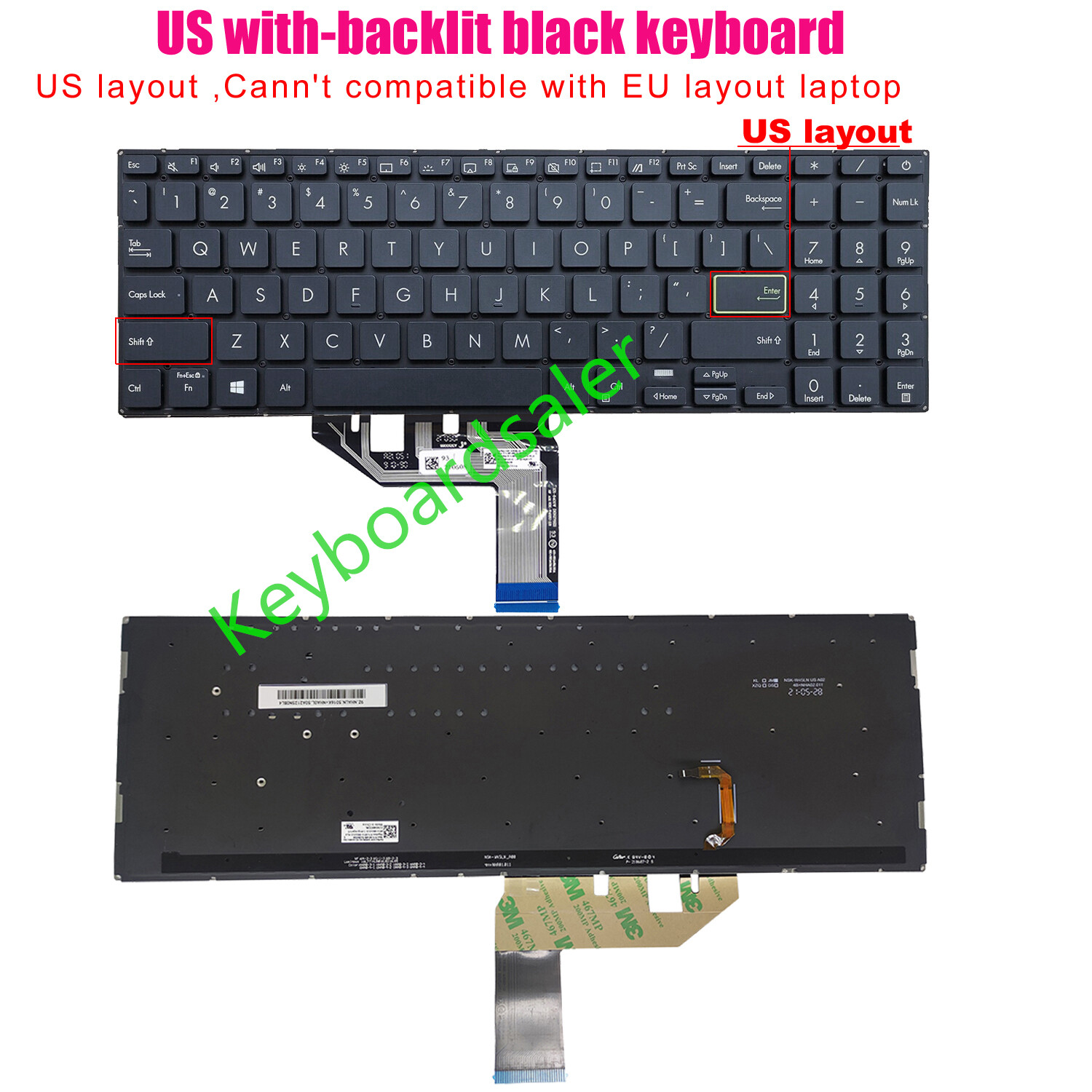New Black US backlit Keyboard for Asus VivoBook X513E X513EA X513EP ...