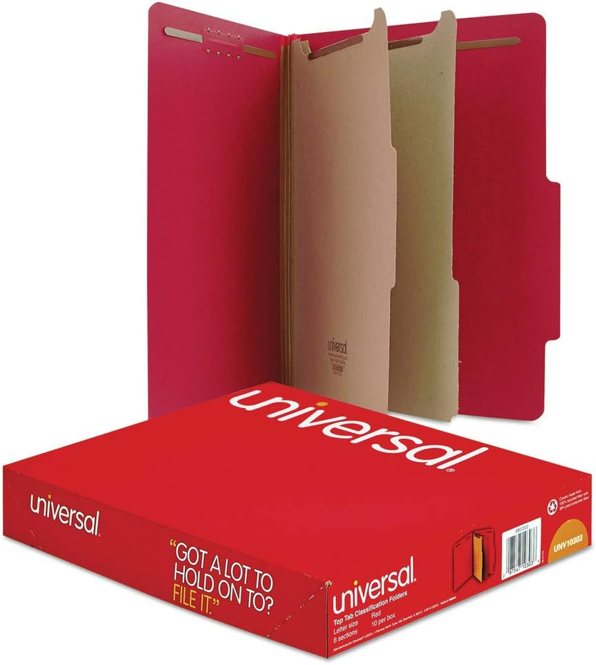 Pressboard Classification Folders, Letter, 6-Section, Ruby Red, 10/bx ...