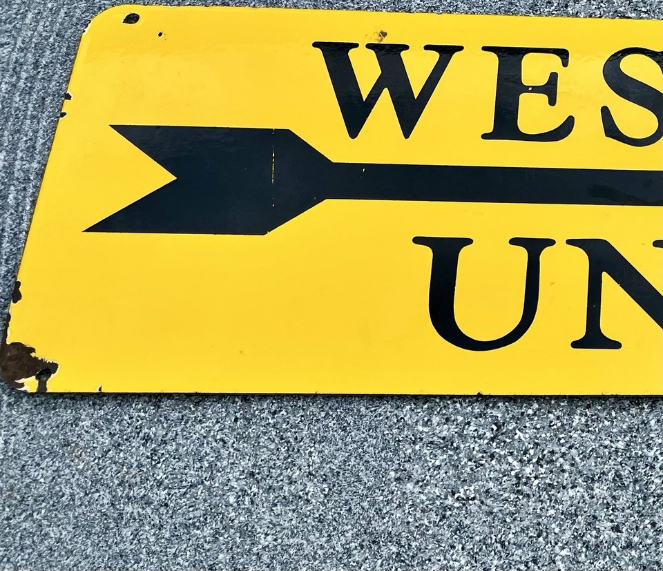 Original Vintage Western Union Sign Porcelain On Steel 30” X 9.5” | eBay
