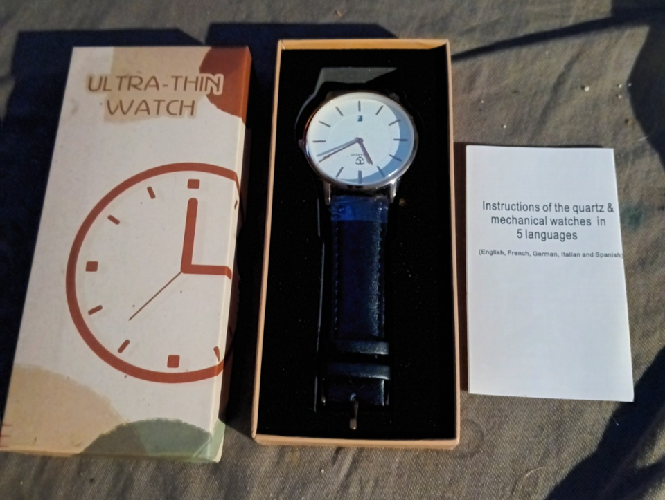 Lavadero ALPS Ultra Thin With Black Leather Fashion watch w/ box ...