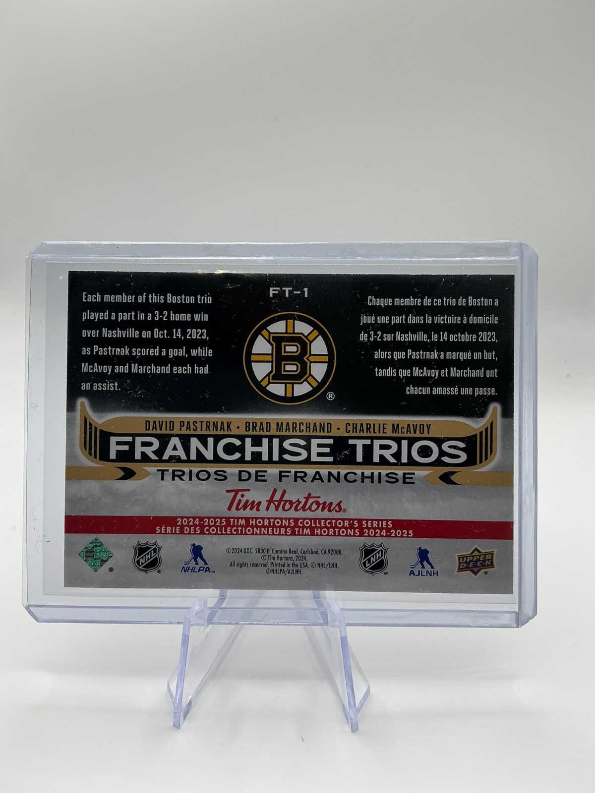2024-25 Tim Hortons Franchise Trios Pastrnak, Marchand, McAvoy - Boston ...