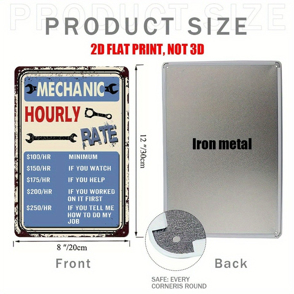 Funny Mechanic Hourly Rate Metal Sign Retro Humor Bar Home Decor Garage ...