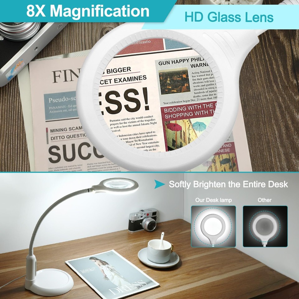 5x Magnifying Glass With Light And Clamp 5 Color Modes Stepless ...