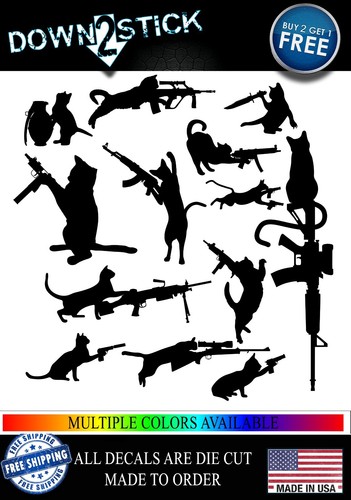 Tactical Cats, Cats with guns vinyl decal pack. 13 pieces Various sizes ...