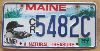 Maine 2007 A NATURAL TREASURE LOON GRAPHIC License Plate # CR5482C | eBay