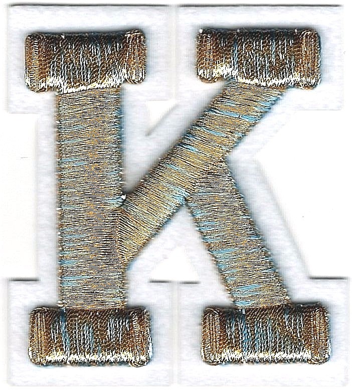 3D Gold Blue Letter K Patch Metallic Embroidered Iron-On Appliqué (2 1/ ...