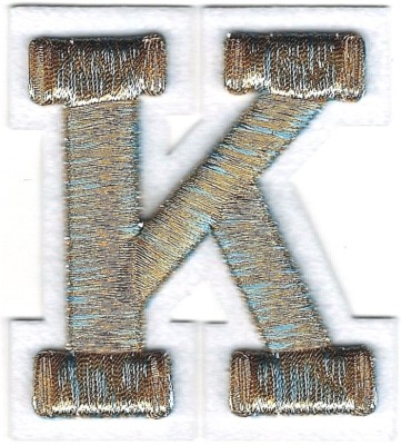 3D Gold Blue Letter K Patch Metallic Embroidered Iron-On Appliqué (2 1/ ...
