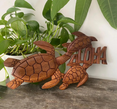 Hawaiian Hand Made Wall Hanging Decor Wood Carving Sign Turtle Honu ...