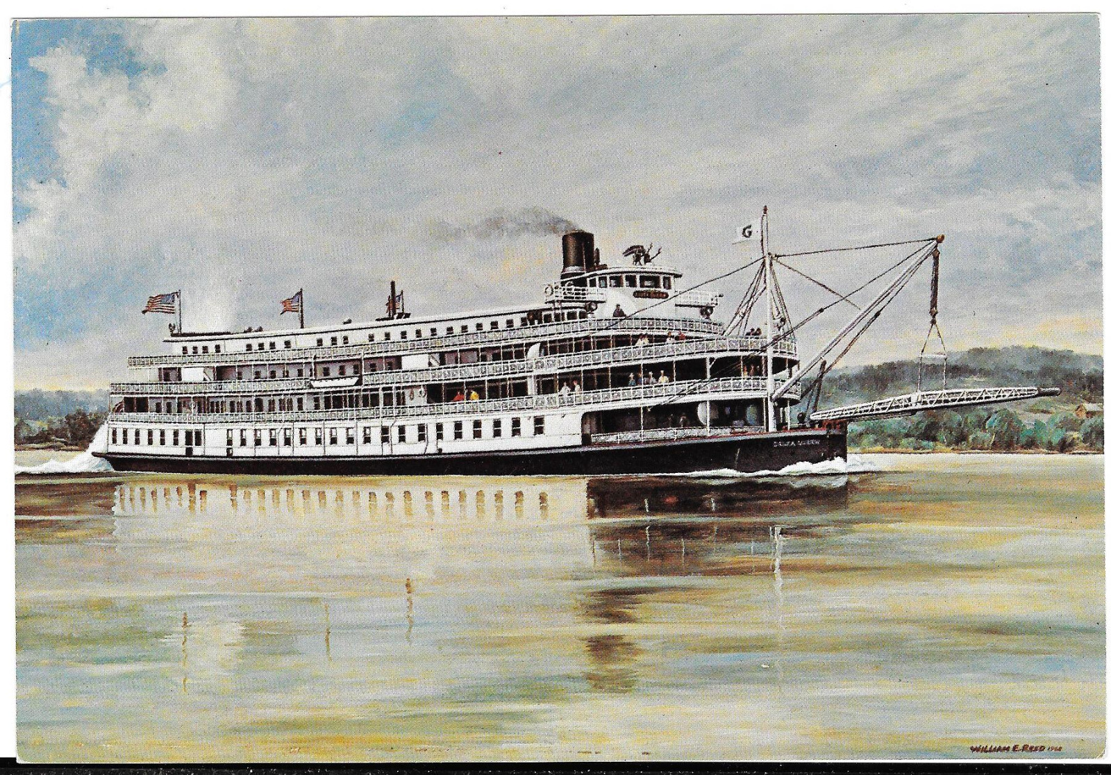 1973 William E. Reed Painting Delta Queen Riverboat Paddleboat Postcard ...