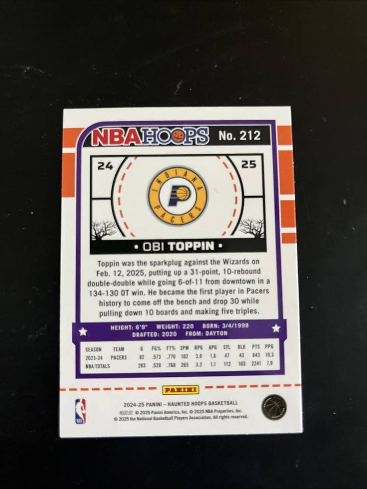 OBI TOPPIN 2024-25 PANINI HAUNTED HOOPS HOLO WEBS FOIL PARALLEL #212 ...