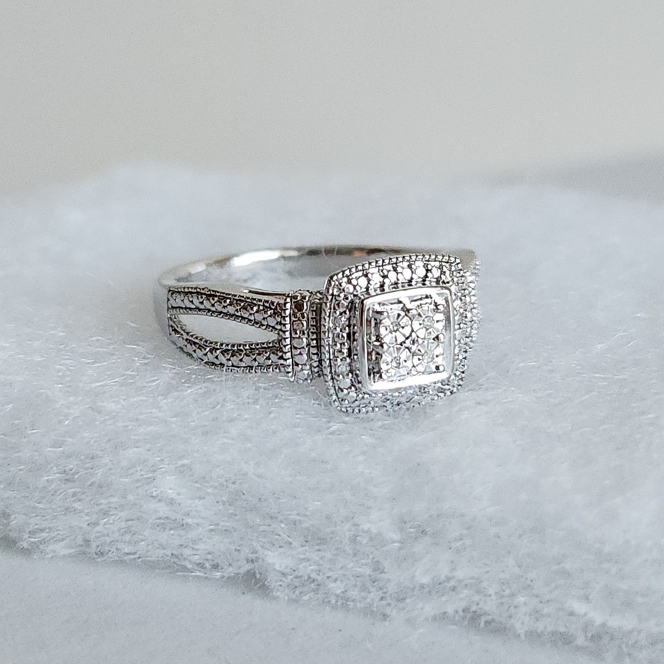 Vintage Sterling Silver Diamond Chip Ring – Size 6.5 | 3.5g | eBay