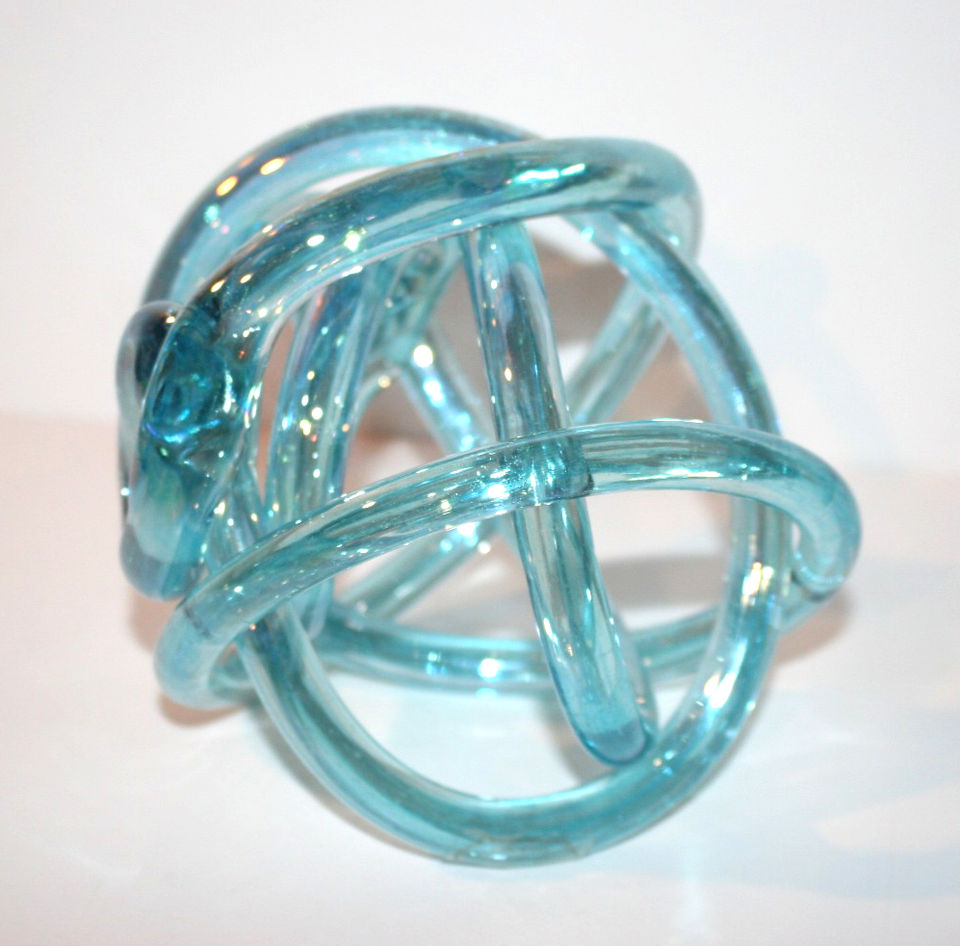 Hand Blown Glass Knot Twisted Infinity Ball Abstract Sculpture Art Teal ...