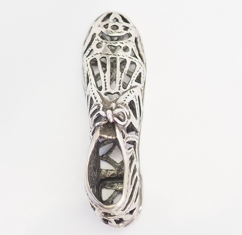 Fun sterling silver ornate filigree shoe boot cobbler pendant figurine ...