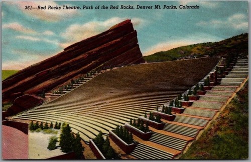 Vintage RED ROCKS THEATRE Colorado Linen Postcard w/ 1953 EASTER SEALS ...