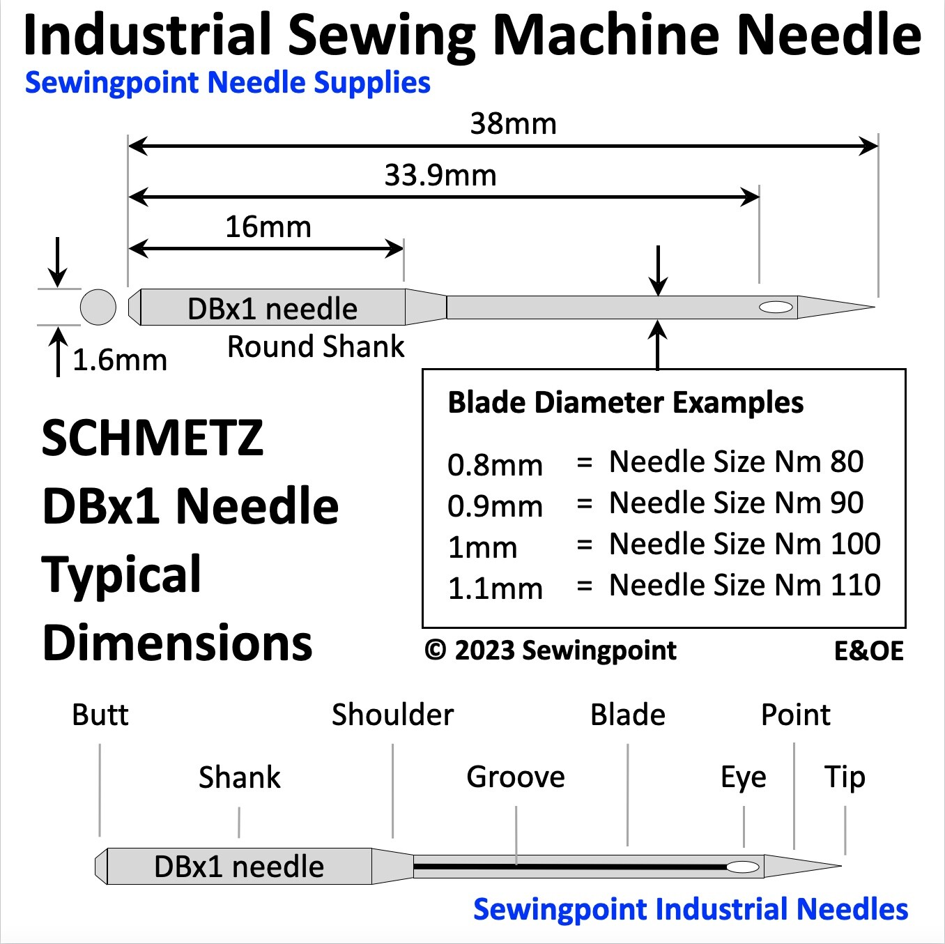 Schmetz Industrial Sewing Machine Needles DBx1 R 16x231 287WH 1738 All ...