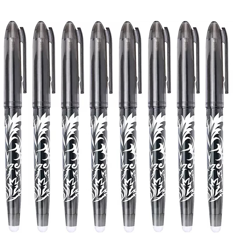 8X Black Erasable Pens Rub Out Pens Ink Eraser Pen with Rubber Erasable ...