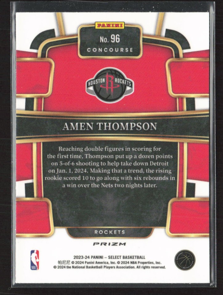 2023-24 Panini Select #96 Amen Thompson Tri-Color Prizms Houston ...