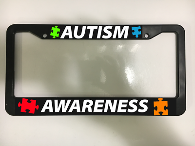 AUTISM AUTISTIC AWARENESS PUZZLE PIECE ASD Black License Plate Frame ...
