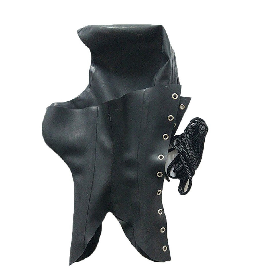 Latex Rubber Hood Mask with Adjustable Neck Corset Twine Shackles BDSM ...