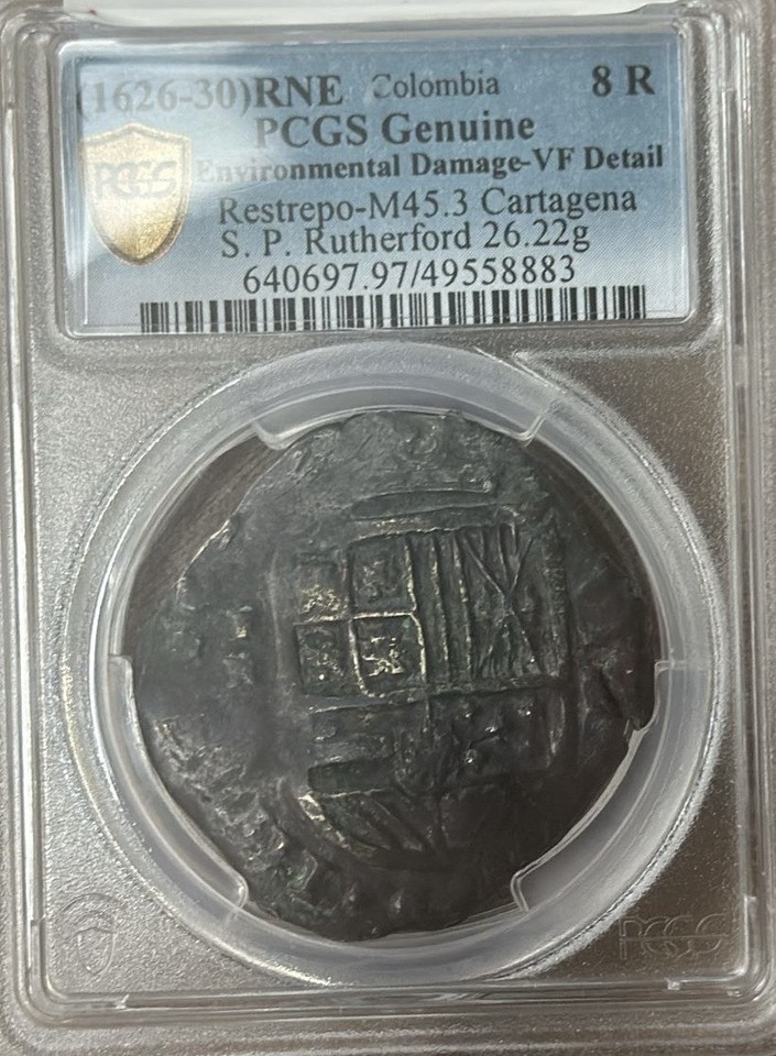 COLOMBIA Cob 8 Reales ND (1626-30) RNE Cartagena Mint Philip IV PCGS VF ...