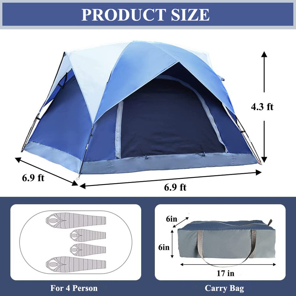 Waterproof 4 Person Dome Camping Tent Easy Setup for Family Hiking ...