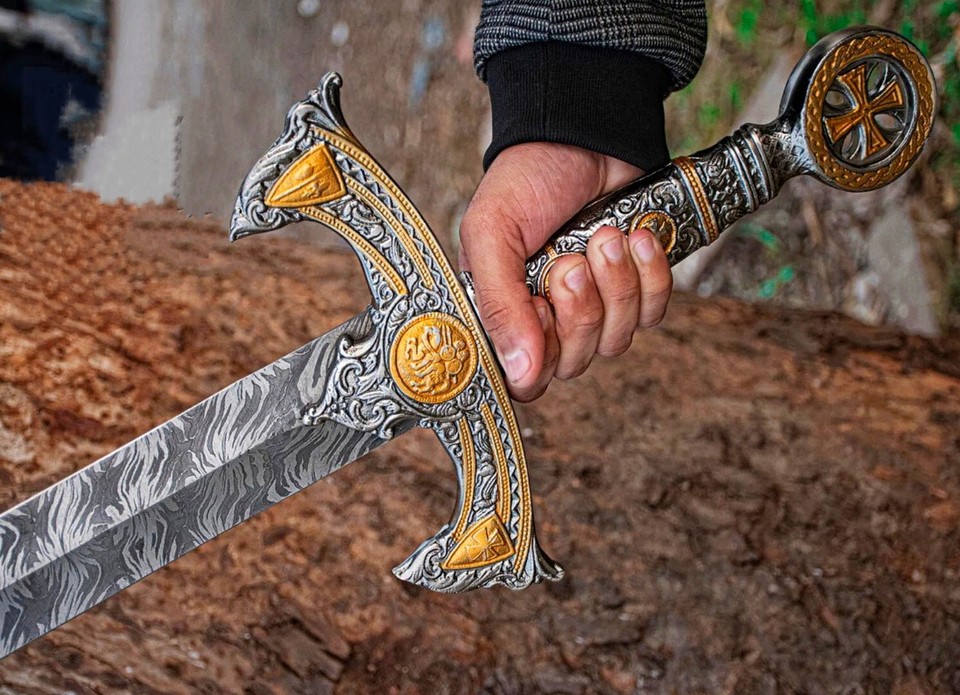 Handmade Templar Knights Damascus Steel Sacred Holy Long sword With ...