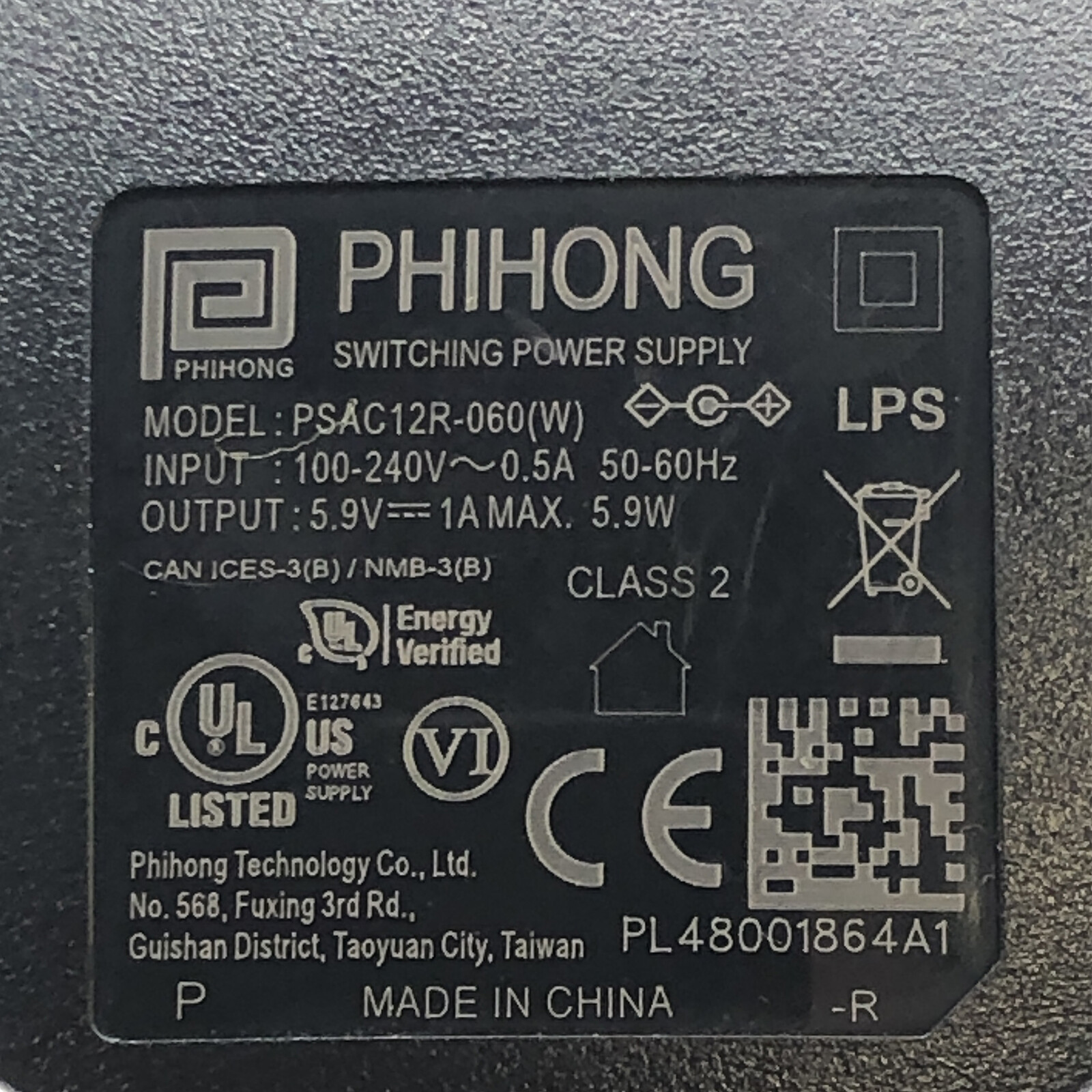 Genuine Switching Power Supply Phihong PSAC12R-060(W) 5.9V 1A 5.9W OEM ...