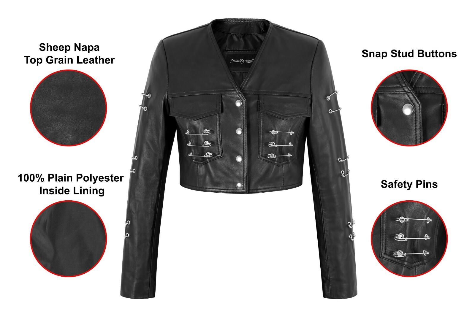 Ladies Punk Rock Grunge Cropped Black Real Leather Edgy Fashion Jacket ...
