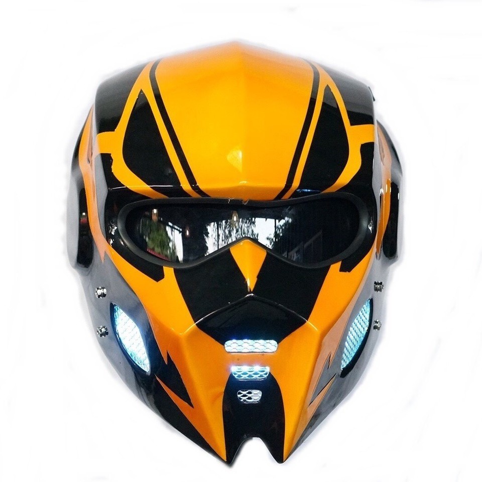 WOLF BUMBLE-BEE GLOSSY B&Y CUSTOM MOTORCYCLE HELMET 3LAMPs OPEN FACE ...