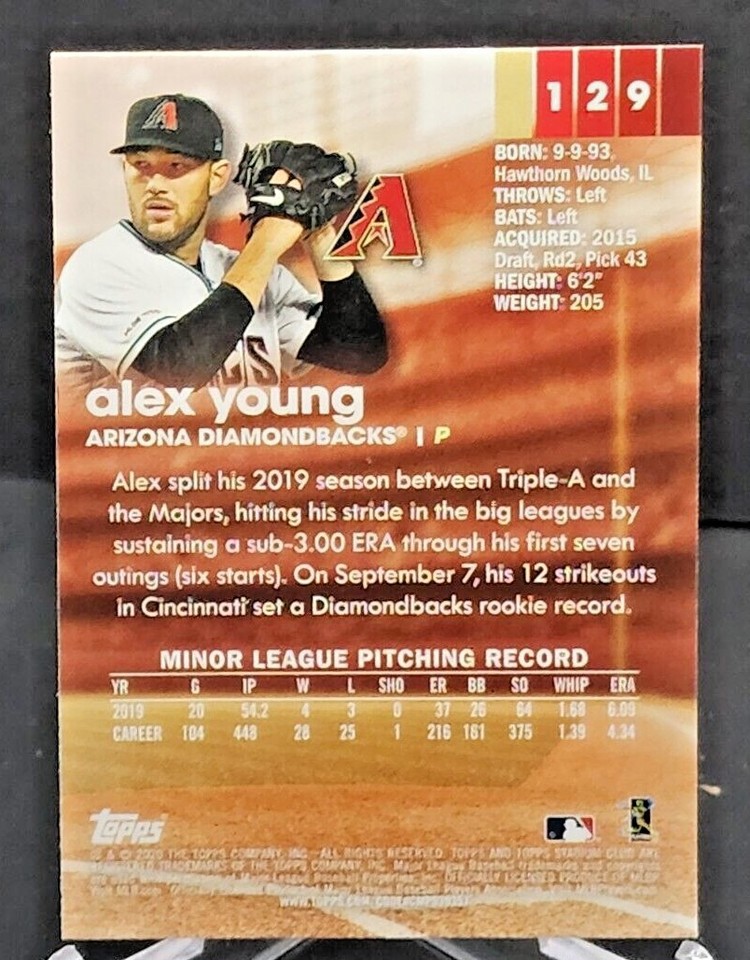2020Topps Stadium Club Sepia Parallel # 129-Alex Young-Arizona Dbacks ...