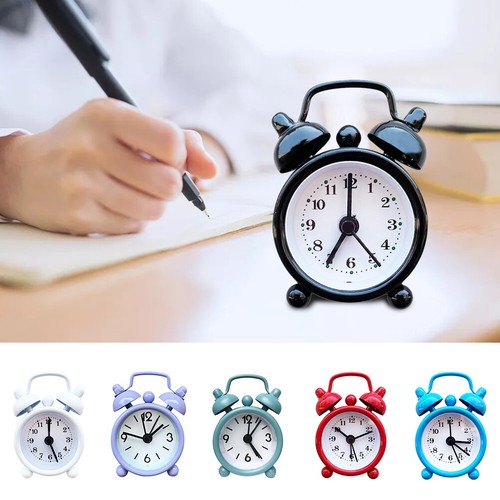 Round Analog Alarm Clock Metal Battery Powered Mini Portable Double ...